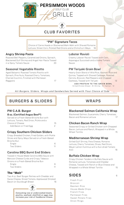 Menu - Persimmon Woods Golf Club