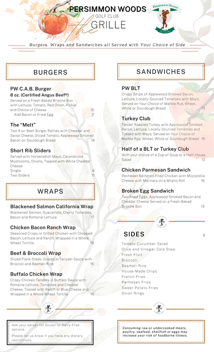 Menu - Persimmon Woods Golf Club