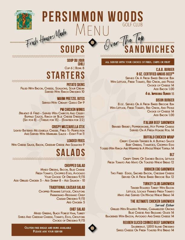 Menu - Persimmon Woods Golf Club